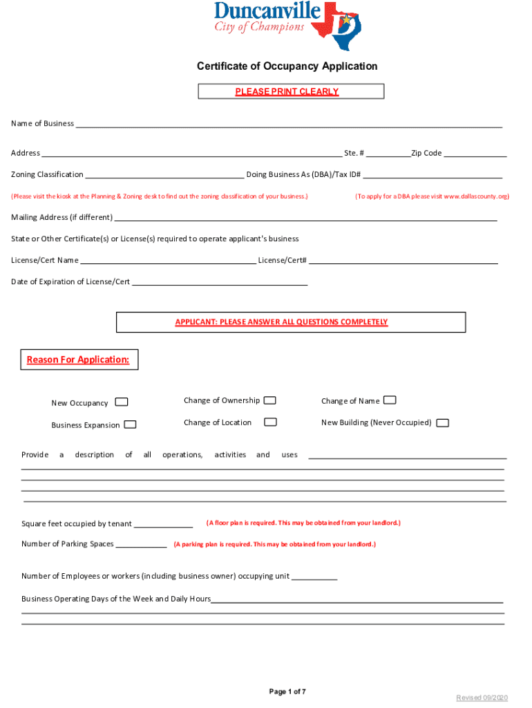 Fillable Online dcra.dc.govservicecertificate-occupancyCertificate of ...