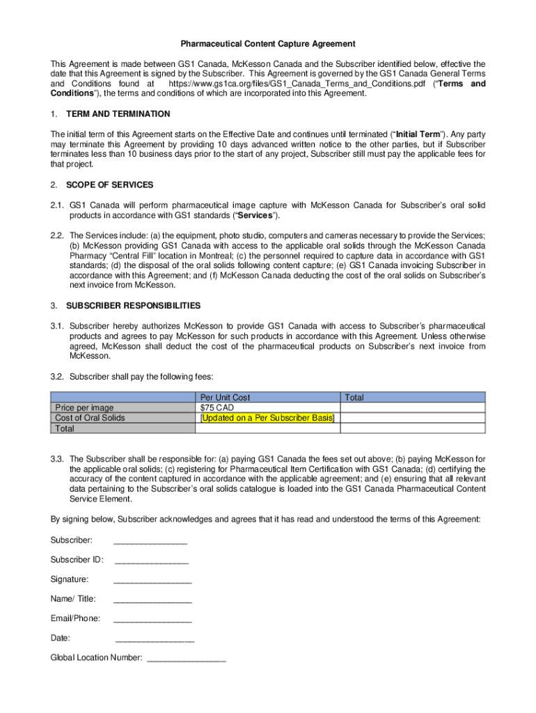 Fillable Online Pharmaceutical Content Capture Agreement - GS1 Canada ...
