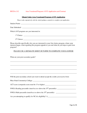 Fillable Online Miami-Yoder Area Vocational Program (AVP) Application ...