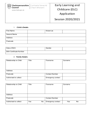Fillable Online Early Learning and Childcare application form 20/21 ...