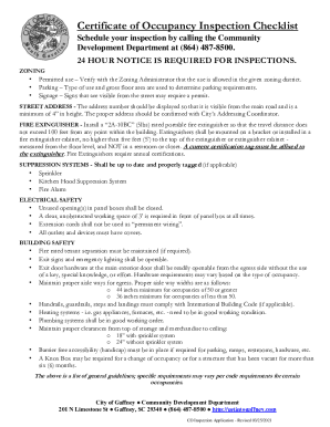 Fillable Online Final Inspection Checklist for Certificate of Occupancy ...