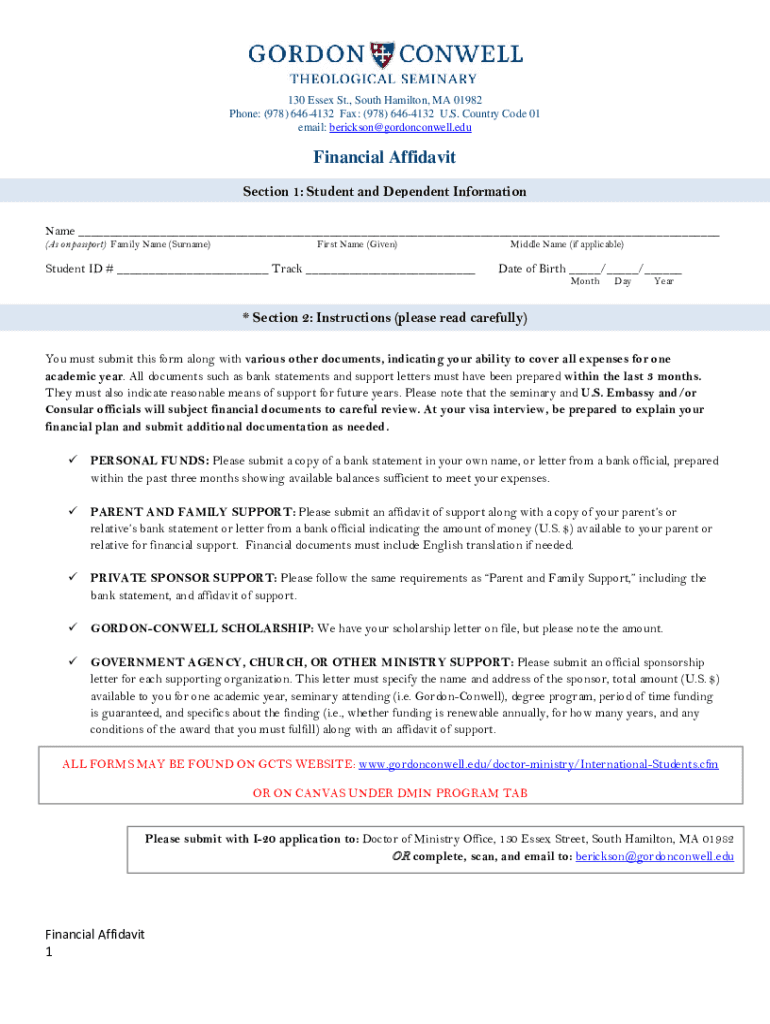 Fillable Online Financial Affidavit - Gordon-Conwell Theological ...