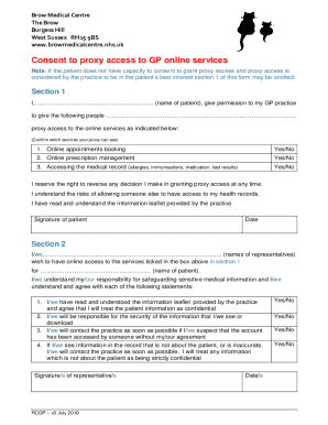 Fillable Online Brow Proxy consent form 7.19 Fax Email Print - pdfFiller