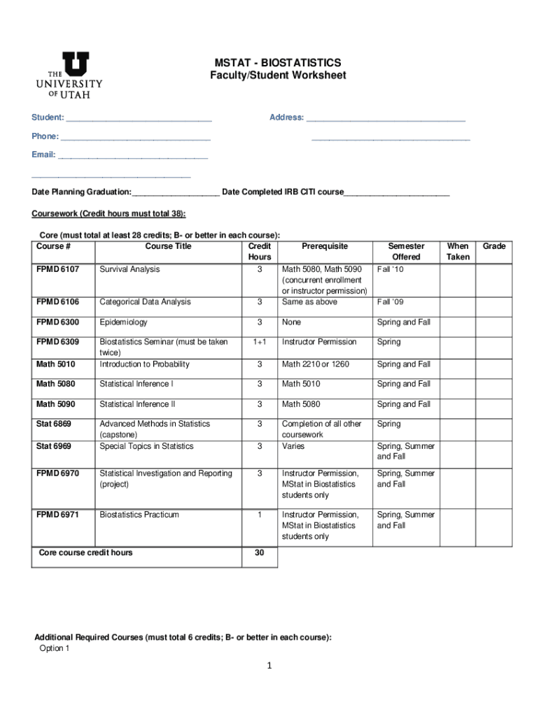 Fillable Online medicine utah MSTAT - BIOSTATISTICS Faculty/Student Worksheet - University of ...
