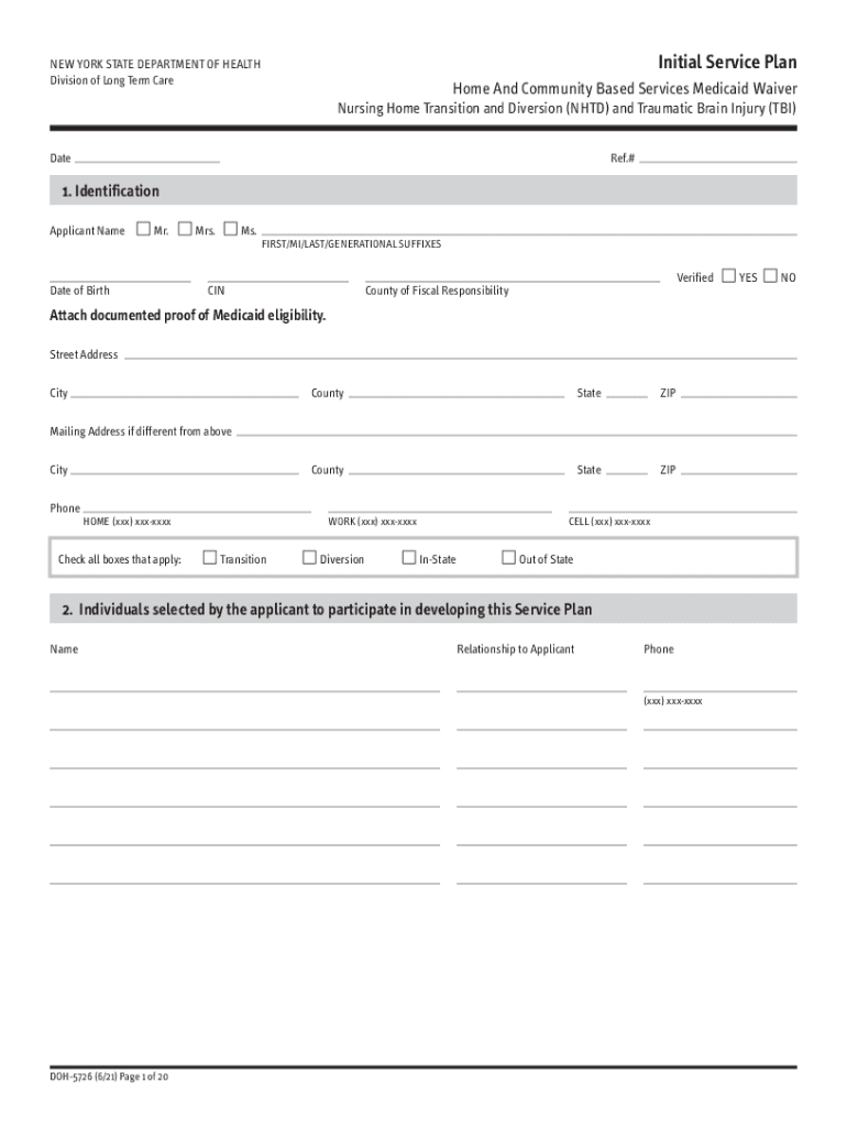 Fillable Online NEW YORK STATE DEPARTMENT OF HEALTH Initial Service ...