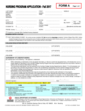 Fillable Online Nursing Program Application - Cochise College Fax Email ...