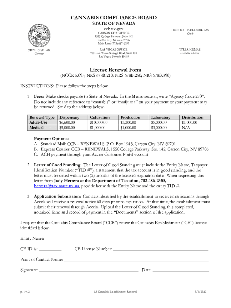 Fillable Online CANNABIS COMPLIANCE BOARD License Renewal Form Fax Email Print - pdfFiller