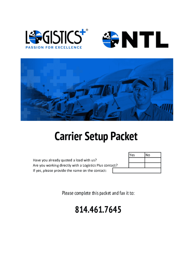 Fillable Online Logistics Plus - NTL Carrier Setup Packet Fax Email ...