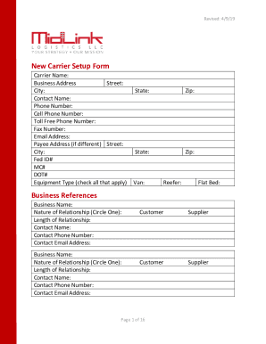 Fillable Online New Carrier Setup Form Fax Email Print - pdfFiller