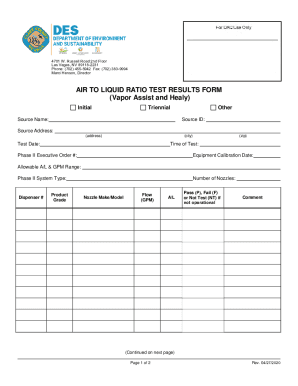 Fillable Online AIR TO LIQUID RATIO TEST RESULTS FORM (Vapor Assist and ...