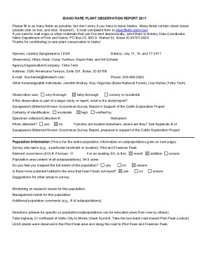 Fillable Online Appendix A, Rare Plant Observation Forms. Appendix A ...