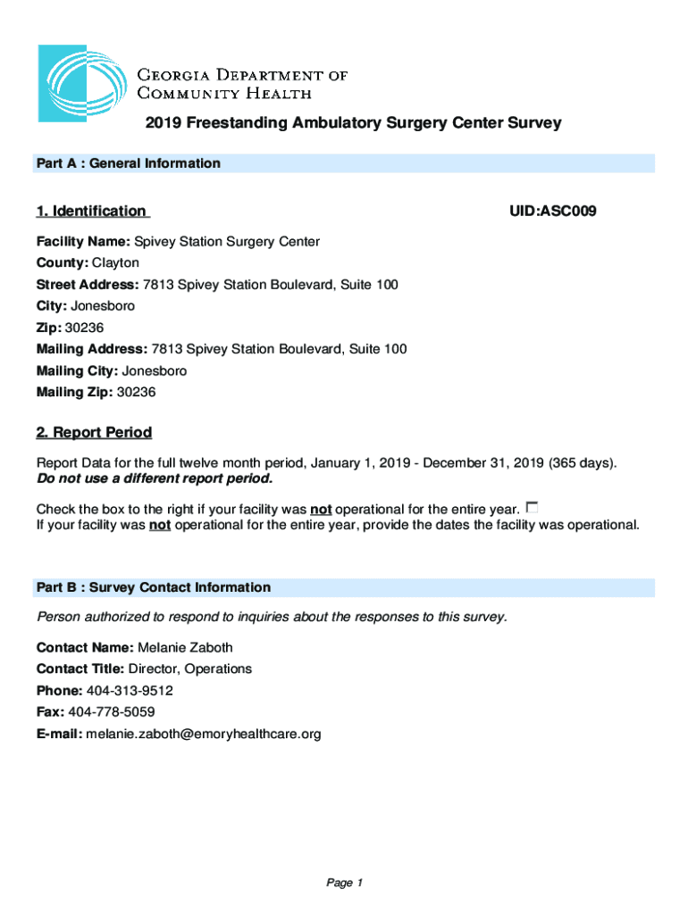 Fillable Online TO: RE: Freestanding Ambulatory Surgery Center Manual ...