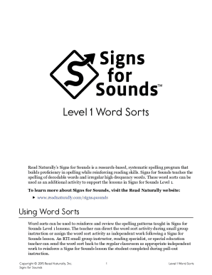Fillable Online Signs for Sounds Level 1 Word Sorts - TeacherTube Fax ...