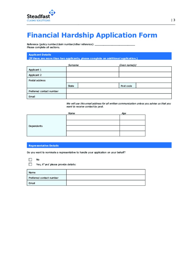 Fillable Online Steadfast Claims Solutions Pty Ltd Financial Hardship ...
