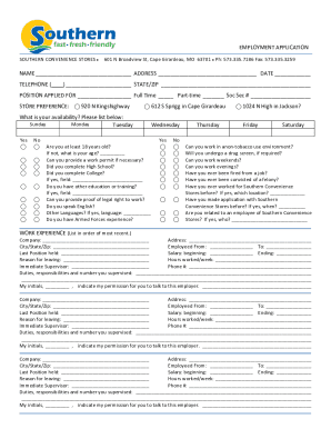 Fillable Online EMPLOYMENT APPLICATION Tuesday Wednesday Thursday ...