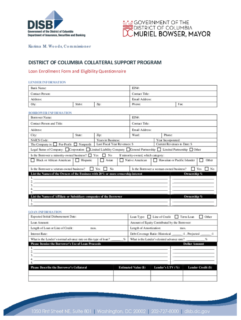 Fillable Online disb dc old-disb.dc.govsitesdefaultLoan Enrollment Form ...