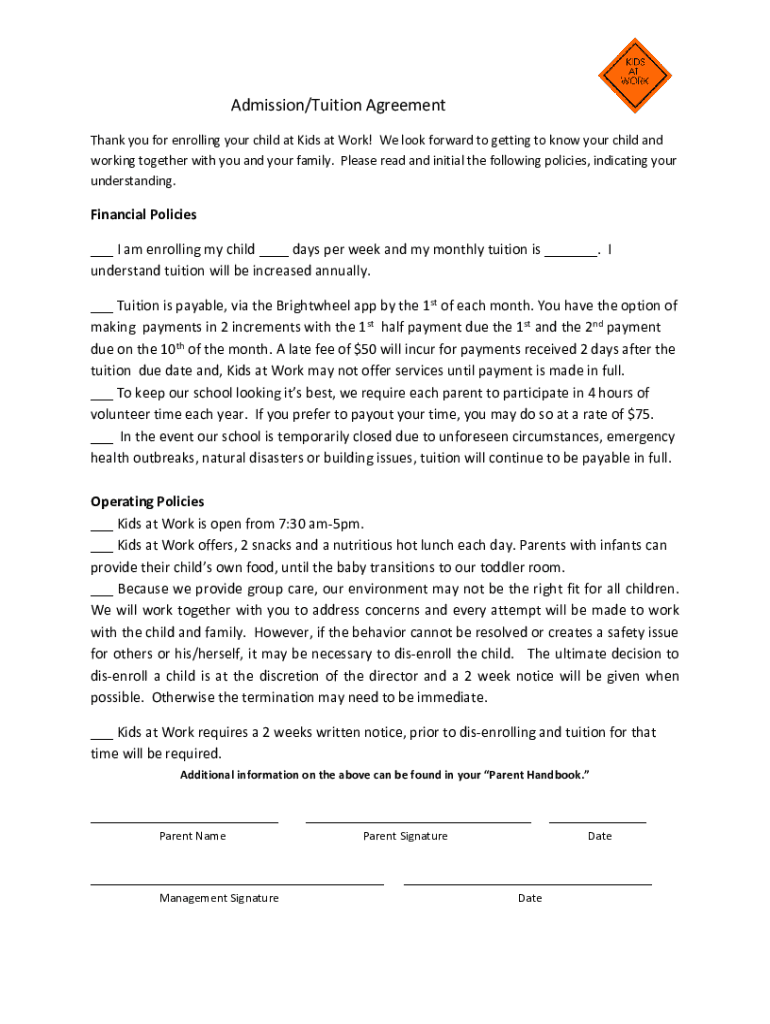Fillable Online Admission/Tuition Agreement Fax Email Print - pdfFiller