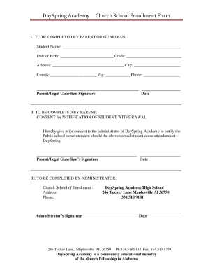 Fillable Online DaySpring AcademyChurch School Enrollment Form Fax Email Print - pdfFiller