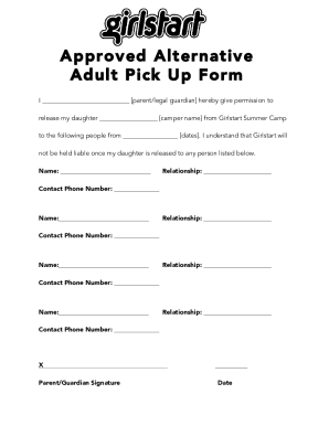 Fillable Online Approved Alternative Adult Pick Up Form.doc Fax Email ...