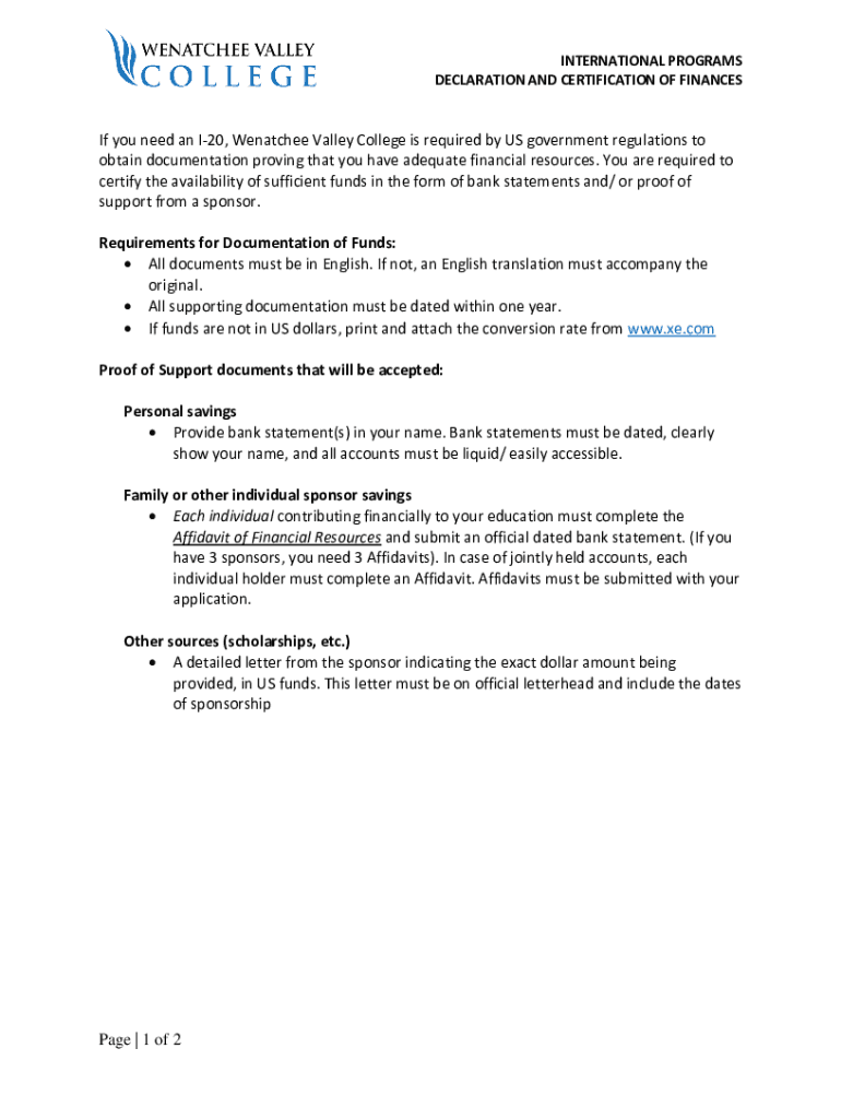 Fillable Online DECLARATION AND CERTIFICATION OF FINANCES Fax Email Print - pdfFiller