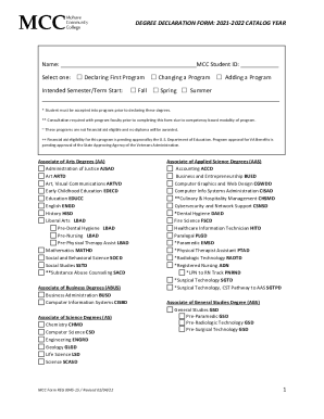 Fillable Online Fillable Online Name: MCC Student ID: Declaring First ...