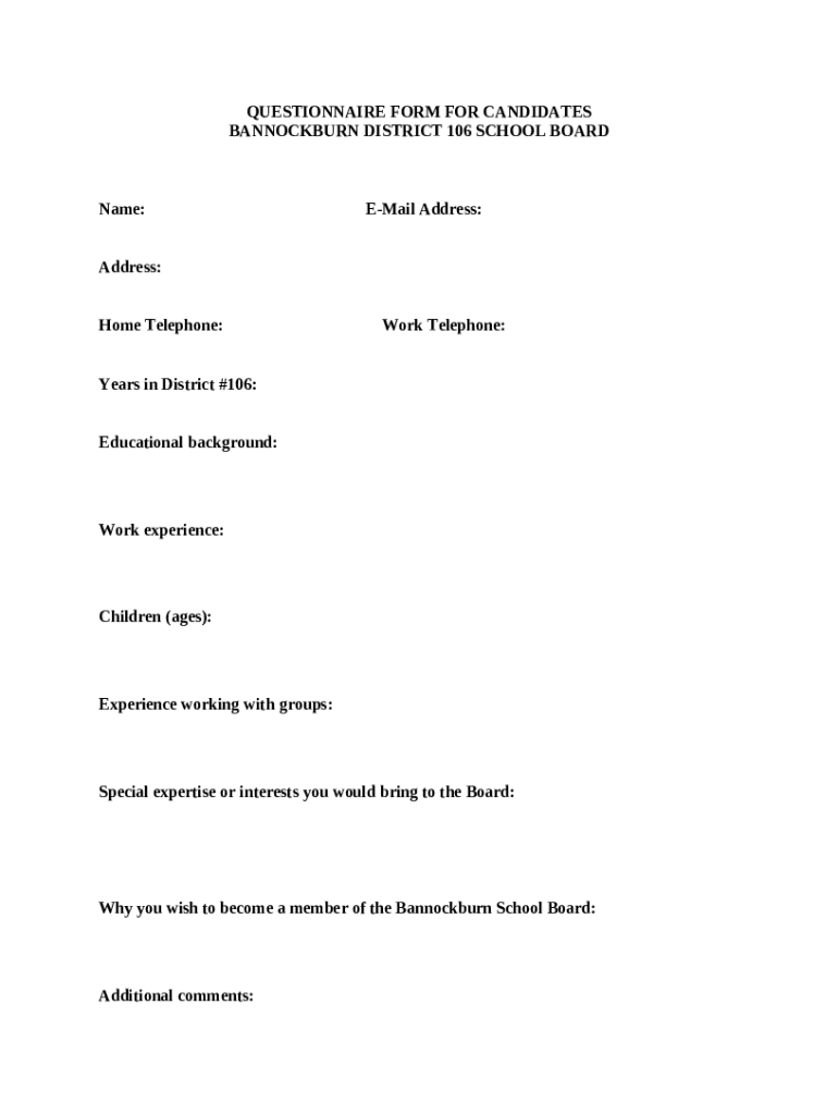 QUESTIONNAIRE FOR CANDIDATES Doc Template | pdfFiller