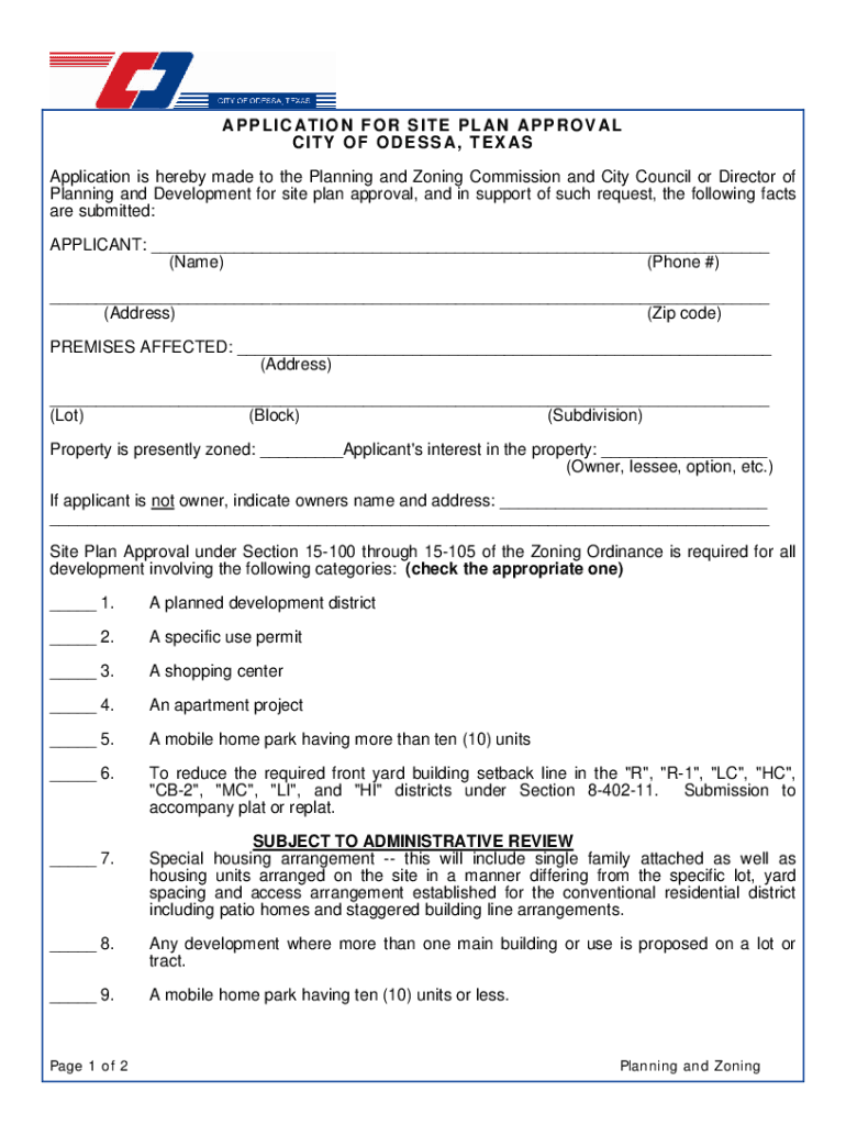 Fillable Online APPLICATION FOR SITE PLAN APPROVAL - odessa-tx.gov Fax ...