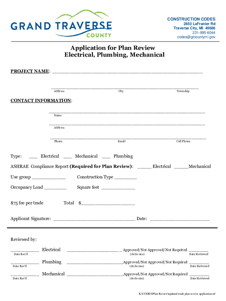 Fillable Online Application for Plan Review Electrical, Plumbing ...