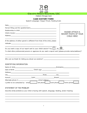 Fillable Online Speech Pathology Case History FormsRuth Donig-White Fax ...