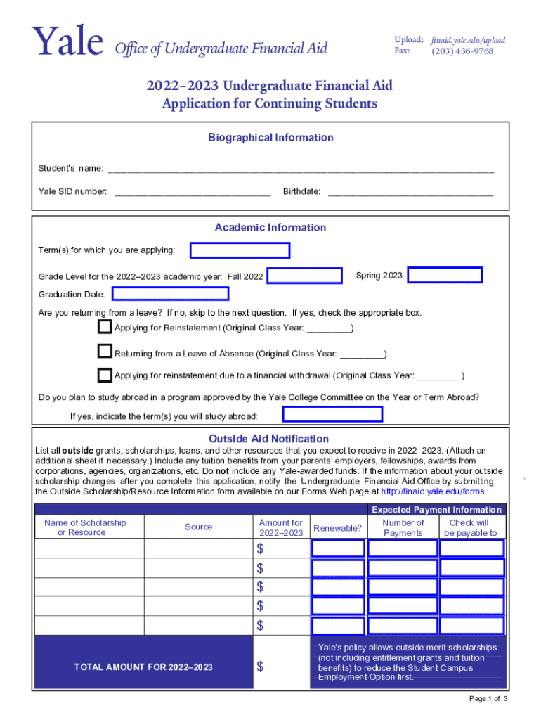 Fillable Online finaid yale Fillable Online finaid yale Undergraduate ...