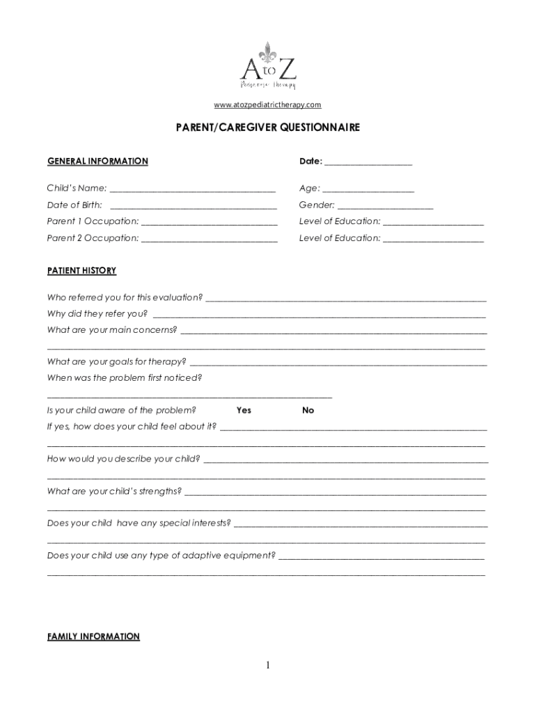 Fillable Online parental support questionnaire.docx - Name of Parent ...