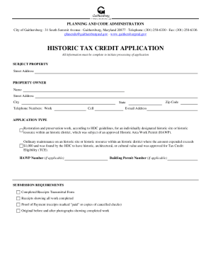 Fillable Online HISTORIC TAX CREDIT APPLICATION Fax Email Print - pdfFiller