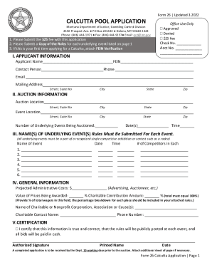 Fillable Online Calcutta Pool Application Form 26 - media.dojmt.gov Fax ...