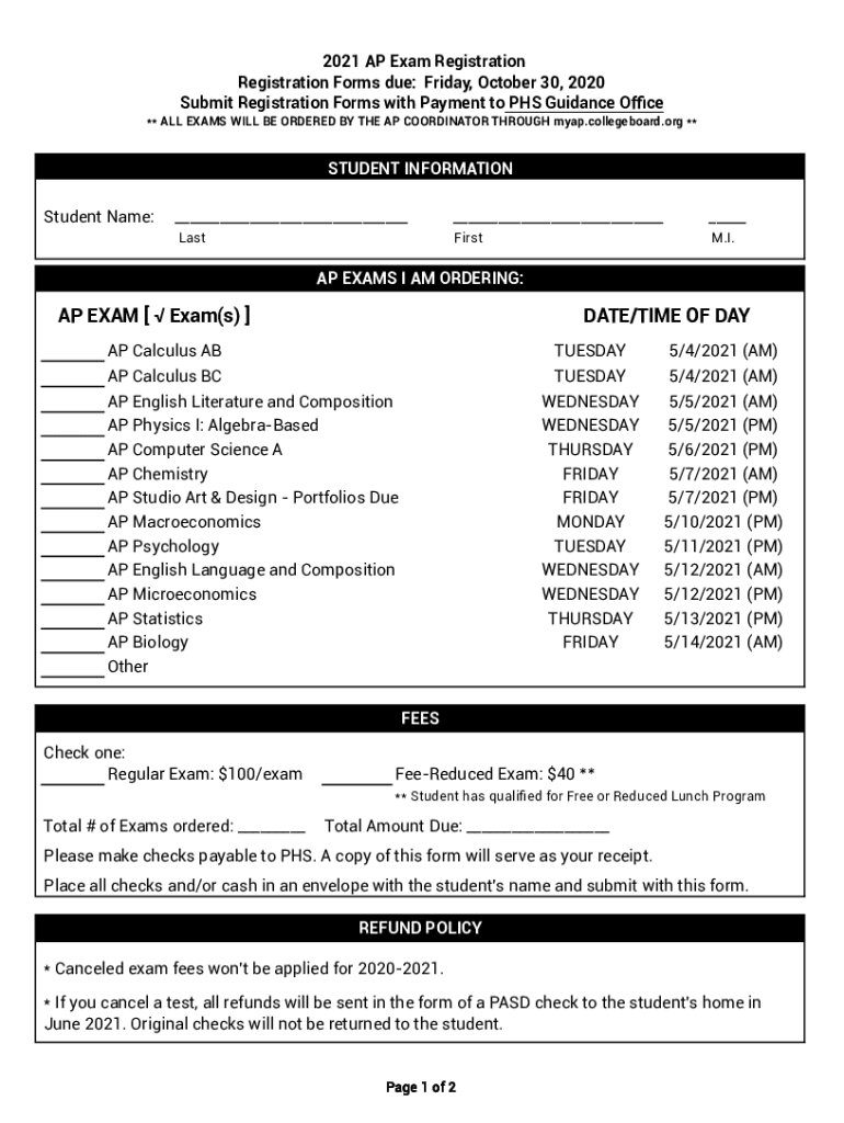 Fillable Online 2021 AP Registration Form Fax Email Print - pdfFiller