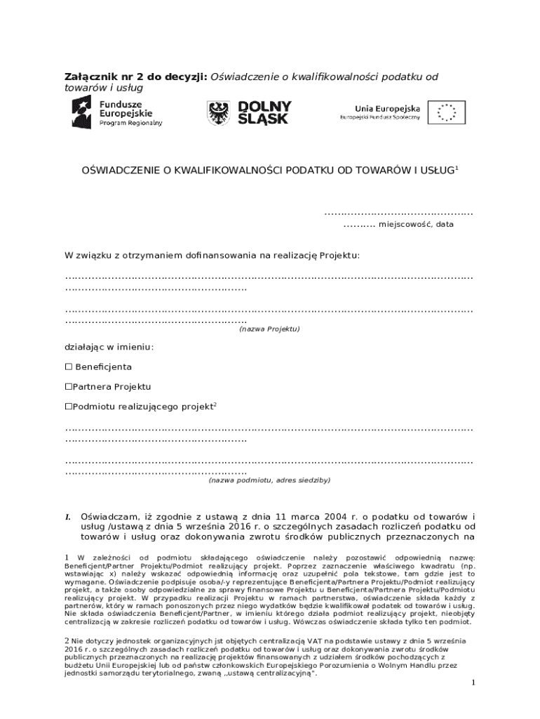 Za cznik nr 2 do SIWZ - O wiadczenie Doc Template | pdfFiller