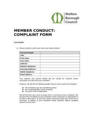 Member conduct complaint - melton.gov.uk Doc Template | pdfFiller