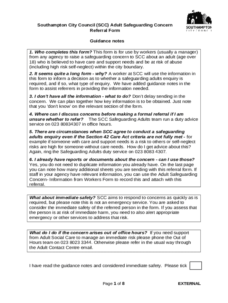 Southampton City Council (SCC) Adult Safeguarding Concern Referral Doc Template | pdfFiller