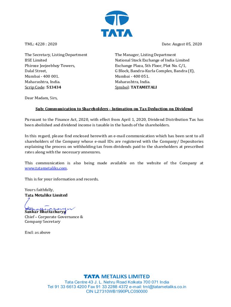 Fillable Online The Secretary, Listing Department BSE Limited Phiroze ... Fax Email Print ...