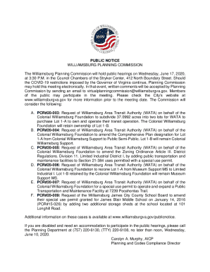 Fillable Online PUBLIC NOTICE WILLIAMSBURG PLANNING COMMISSION PCR#21 ...