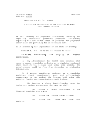 Fillable Online ORIGINAL SENATE ENGROSSED FILE NO. 0033 ENROLLED ACT NO ...