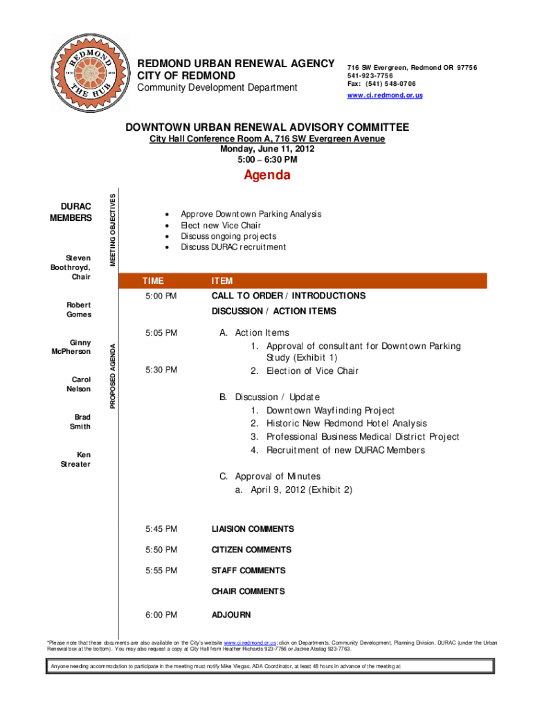 Fillable Online REDMOND URBAN RENEWAL AGENCY CITY OF REDMOND Community ... Fax Email Print ...
