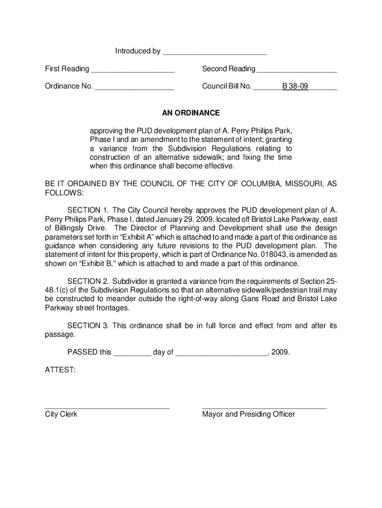 Fillable Online First Reading: Second Reading: ORDINANCE NO. AN ...