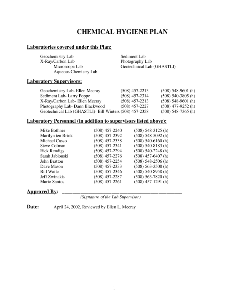 Fillable Online pubs usgs Sample Chemical Hygiene Plan Fax Email Print ...
