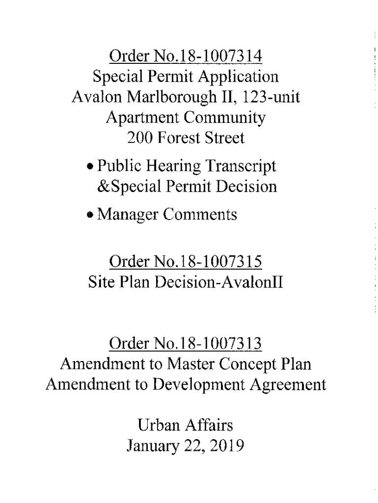Fillable Online Order No.18-1007314 Special Permit Application Avalon ...