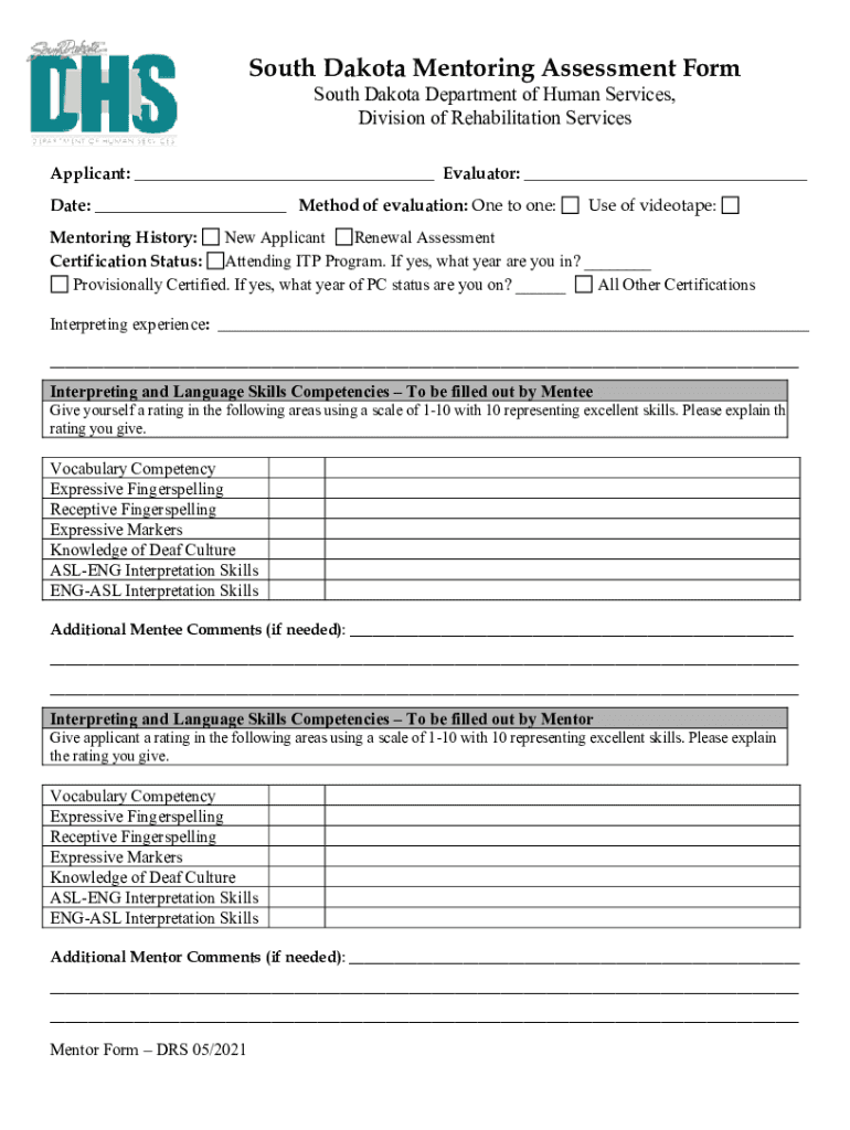 Fillable Online dhs sd South Dakota Mentoring Application Form Fax ...