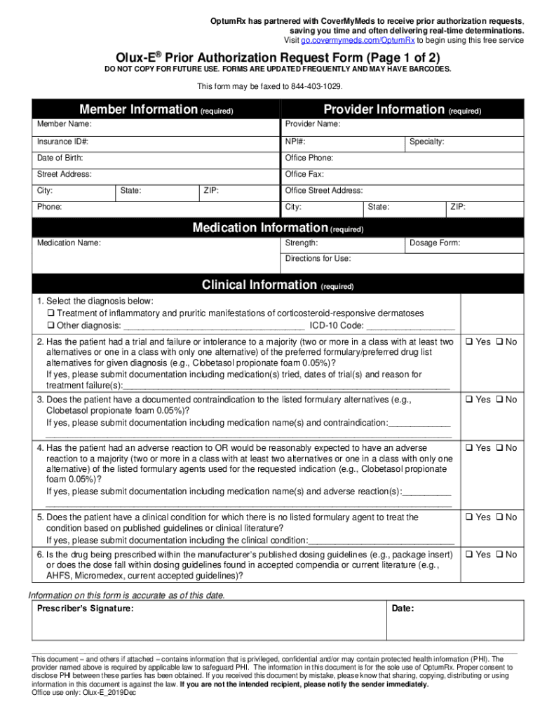 Fillable Online -E Prior Authorization Request Form (Page 1 of 2) Member ... Fax Email Print ...
