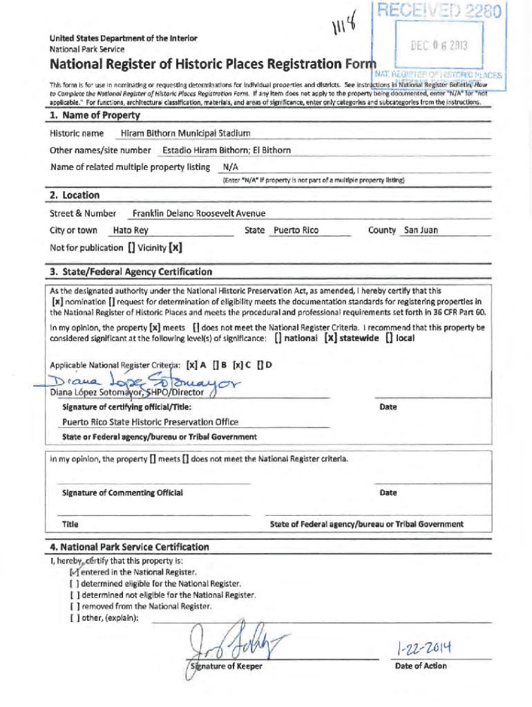 Fillable Online Bithorn, Hiram, Municipal Stadium. RecordID (Reference ...