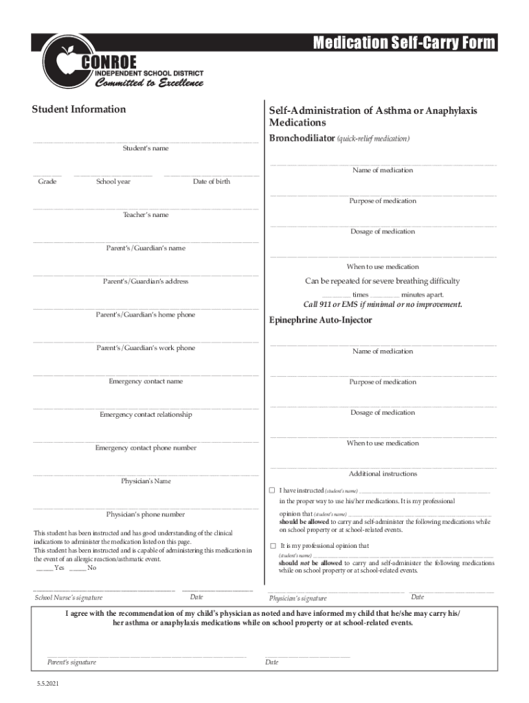Fillable Online cmvt.usdocsmedicationMedication Administration/Self ...