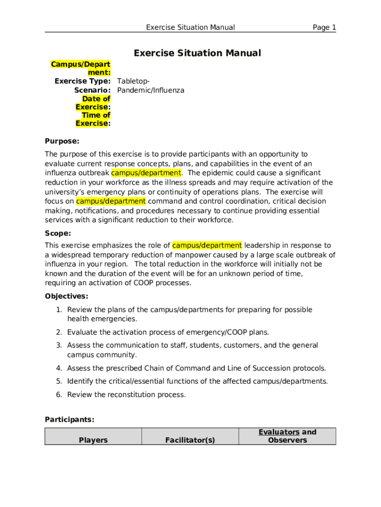 Situation Manual Template - uwpd wisc Doc Template | pdfFiller