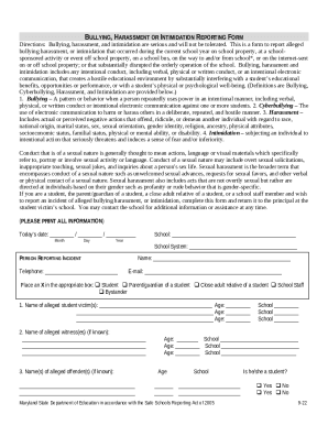 Bullying, Harassment, or Intimidation Reporting Doc Template | pdfFiller